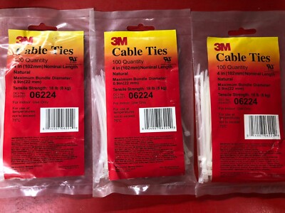 (3) 3M 06224 NATURAL COLORED 4" INCH 18 LB TENSILE STRENGTH (300) CABLE ...