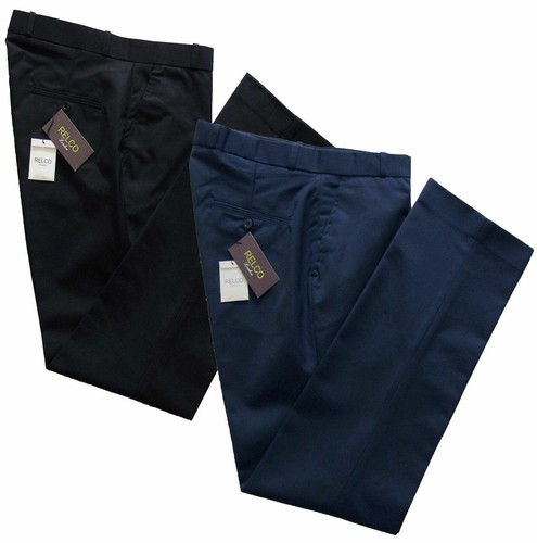 Relco Mens Sta Press Trousers Black Navy Stay Pressed Pants Smart ...