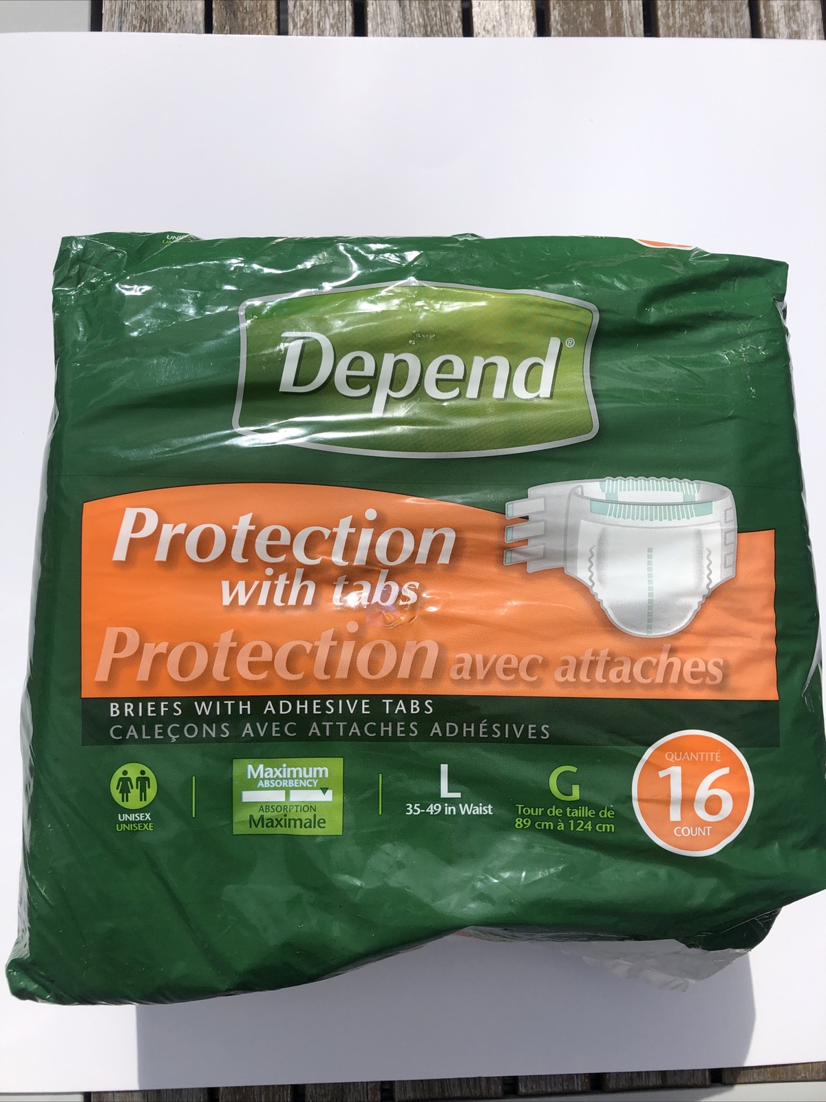 Depend Incontinence Brief w/Tabs Size L Unisex Maximum Protection 16ct ...