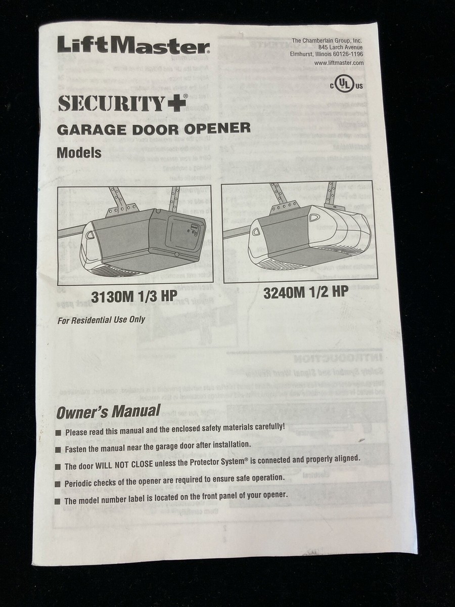 Liftmaster Garage Door Opener Manual LiftMaster Model 8500 Door Opener