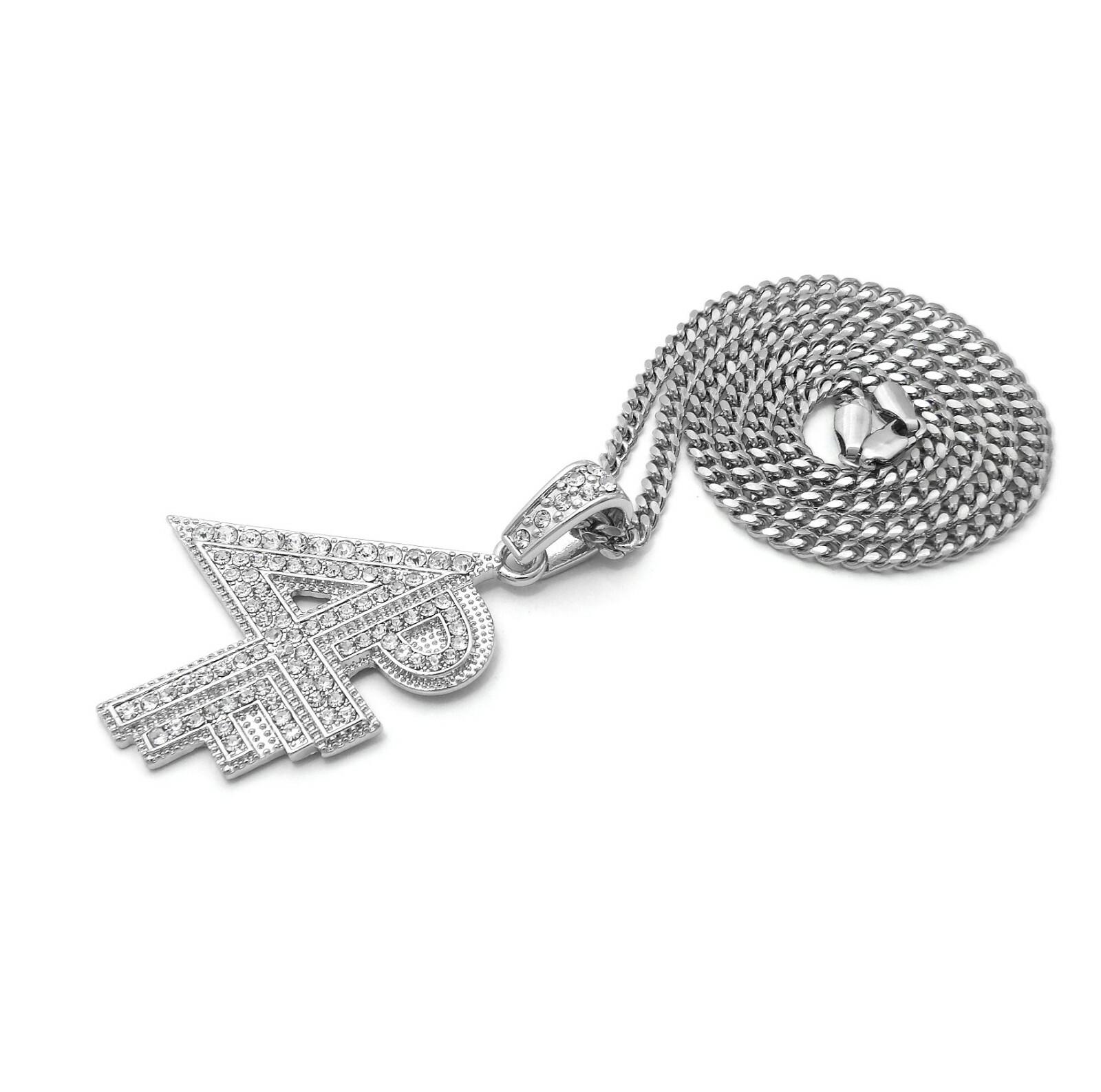 Iced Lil Baby 4PF Pendant & 24" Cuban Chain Hip Hop Necklace White Gold ...