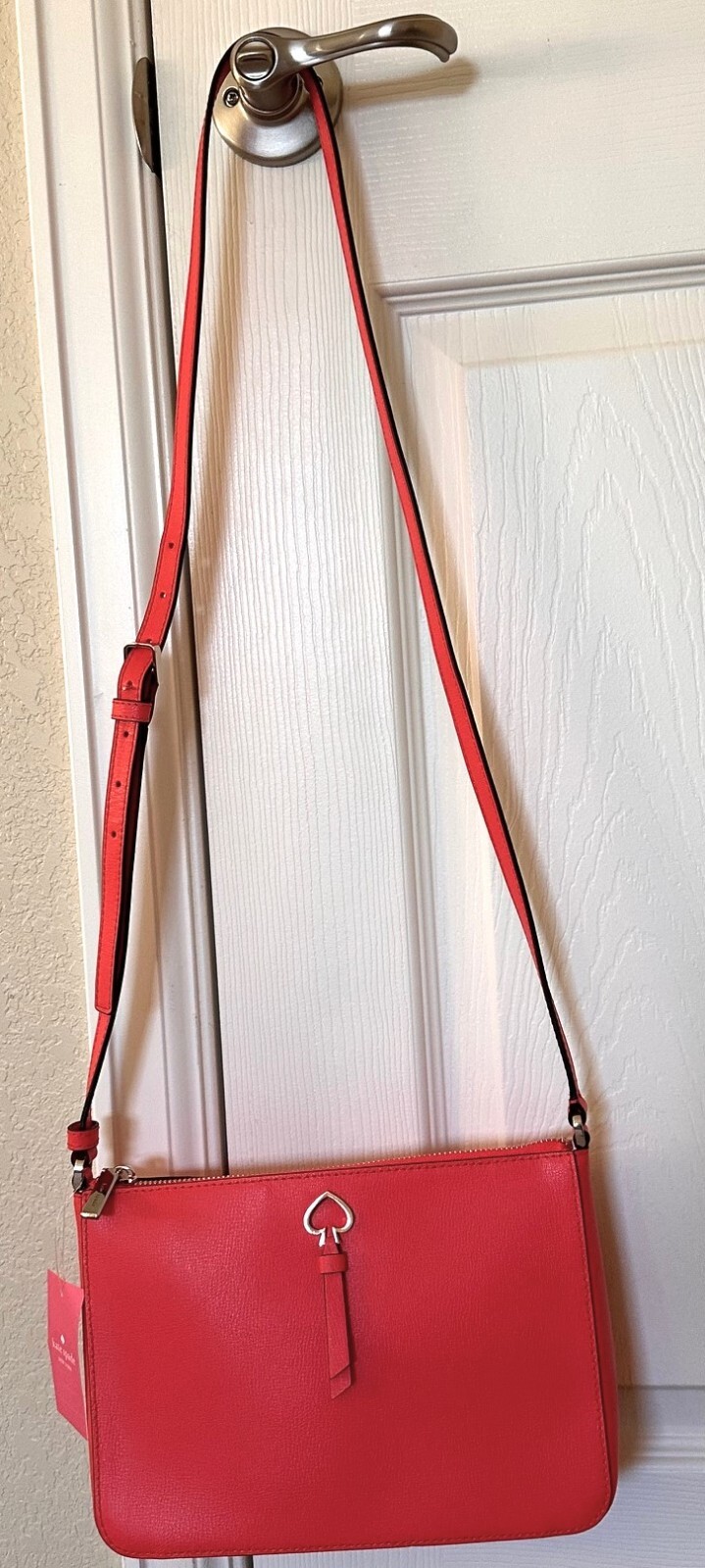Kate Spade coral leather medium top zip crossbody back slip pocket ...