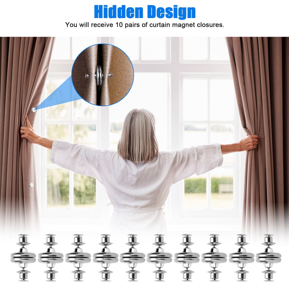 10 Pairs Magnetic Curtain Clips Nail Free Button Buckle Room Window ...