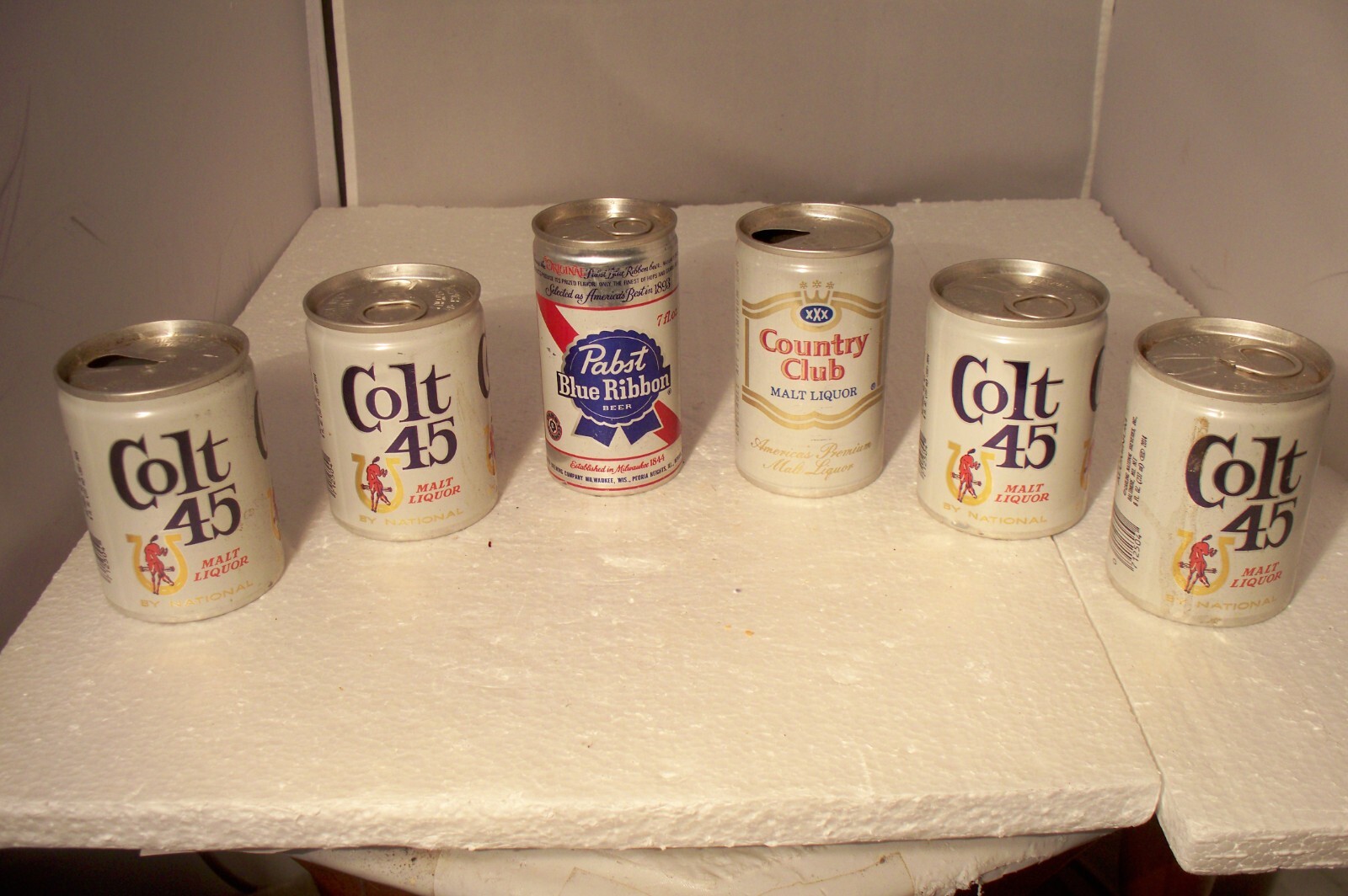 Lot of Six 7 or 8 ounce Beer Cans - Colt 45 - Country Club - Pabst Blue ...
