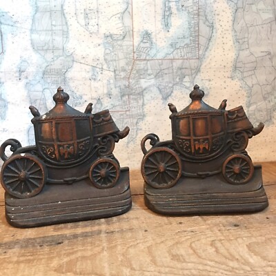 Antique Covered Wagon Circa 1927 Copper Plated Iron Bookends WH Howell ...