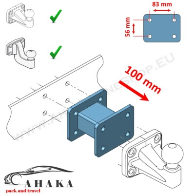 Universal Towbar Extension 100mm Tow Ball Spacer Block 4 hole 83x56 ...
