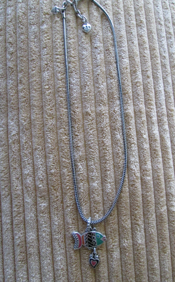 Brighton LIL SEA Silver Necklace Pink Green Enamel Fish Heart Pendant ...