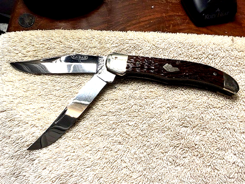 Ka-Bar Dogs Head Two Blade Folding Hunter Knife #0989 5.25" Closed 9.25 ...