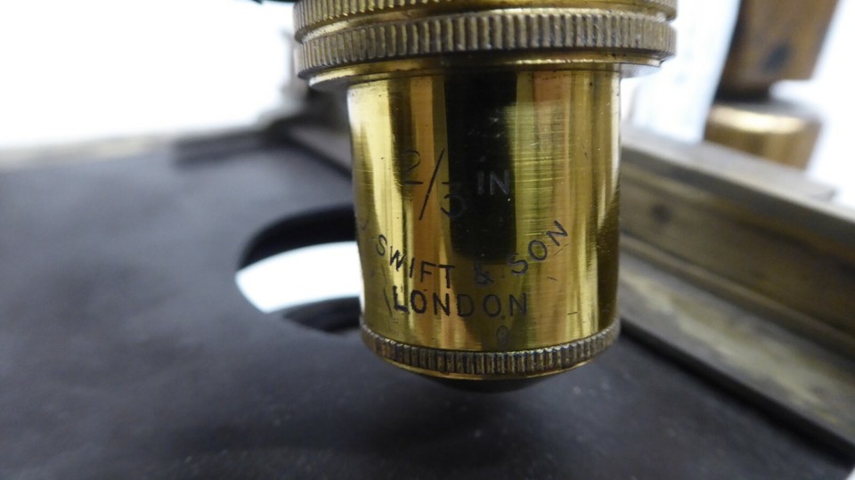 VINTAGE SCIENCE LAB MICROSCOPE ROSS BRASS ANTIQUE ARMY MILITARY BROAD ...