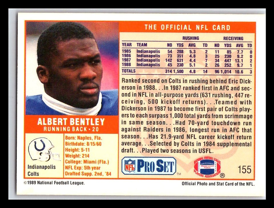 1989 Pro Set #155 Albert Bentley | eBay