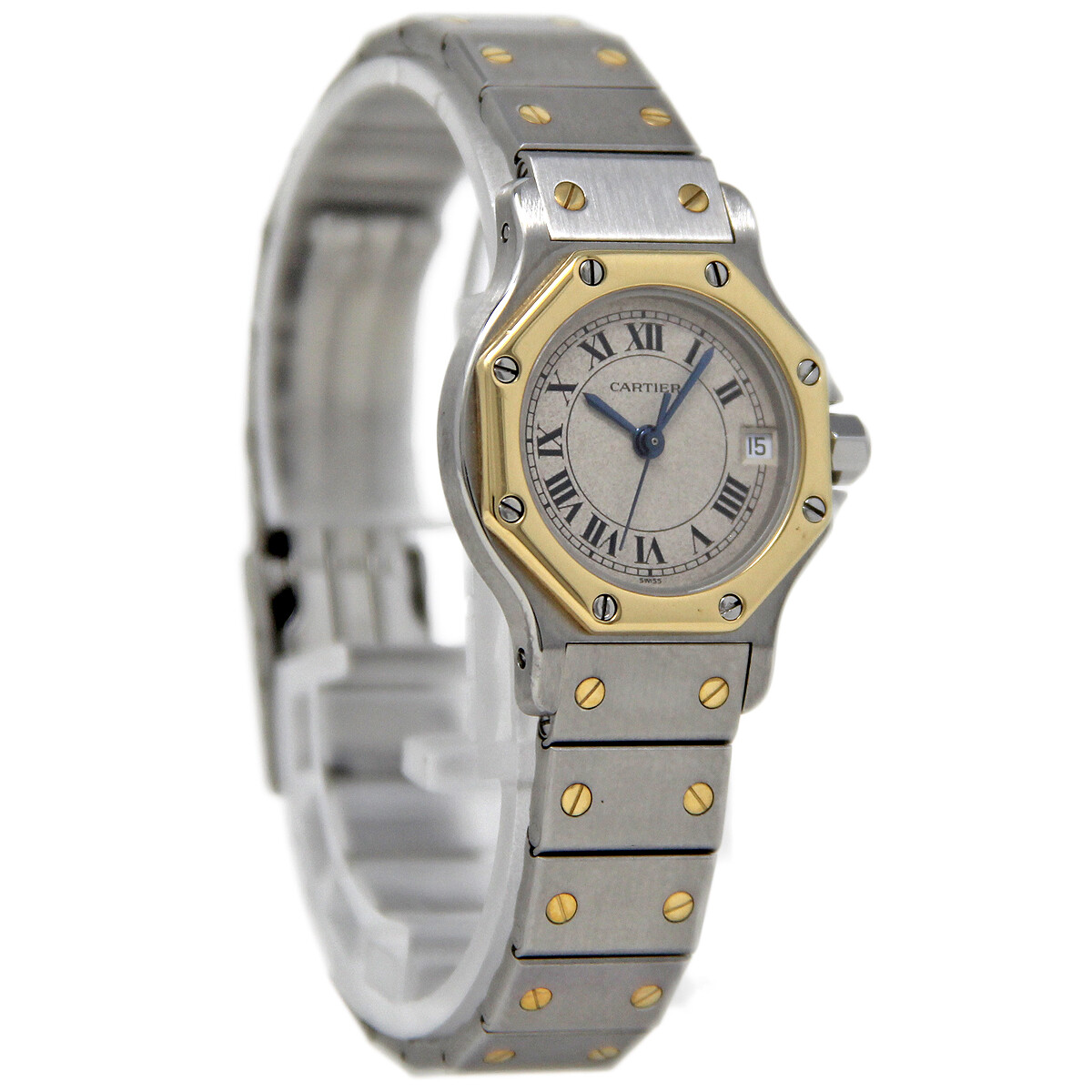 Cartier Santos Octagon Steel Gold White Roman QUARTZ 187903 ...