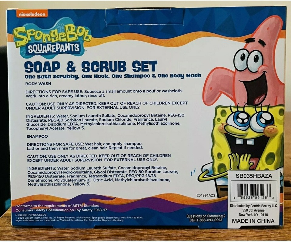 Nickelodeon SpongeBob SquarePants 4-Piece Soap & Scrub Bath Set | eBay