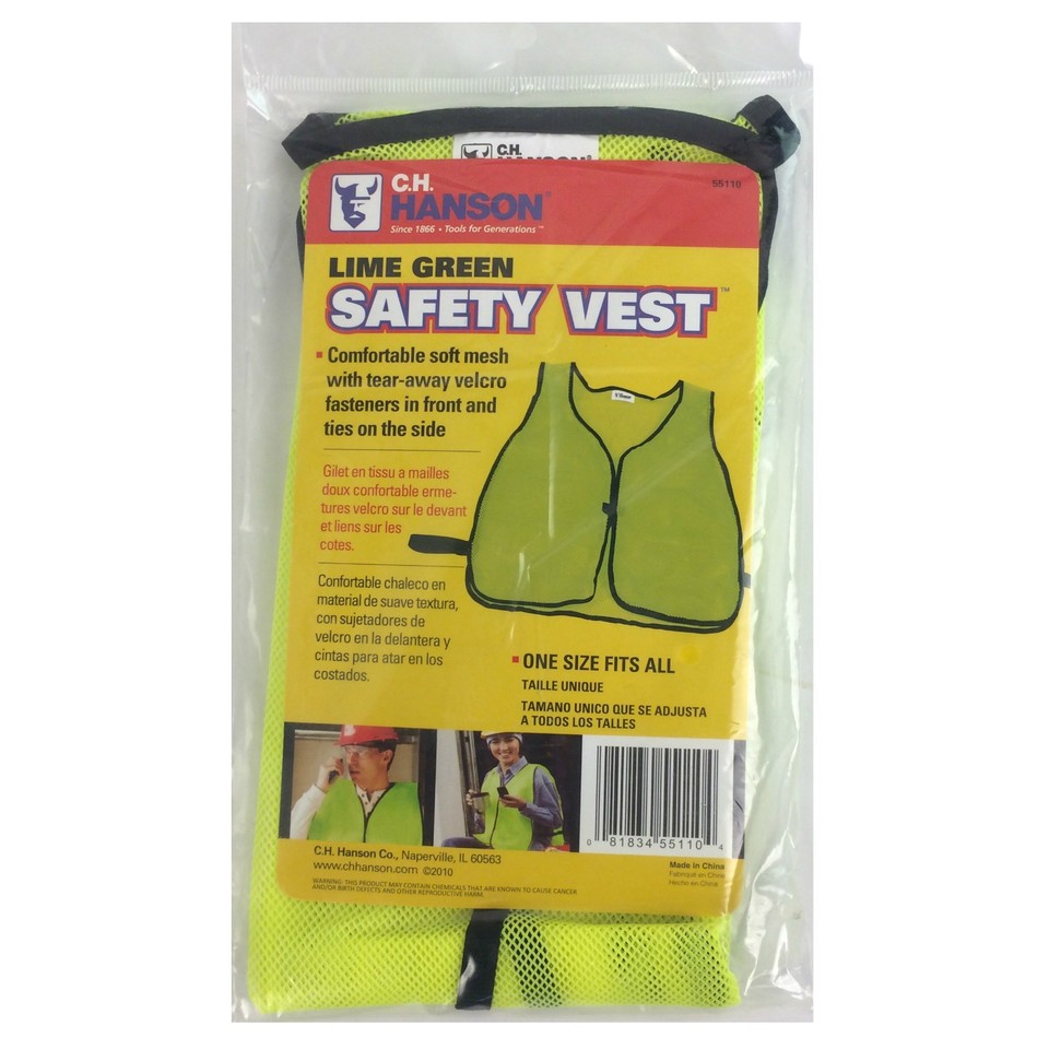 C.H. HANSON, LIME GREEN SAFETY VEST, Comfortable soft mesh with tear ...