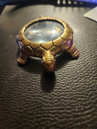 Vintage Solid Brass Turtle Magnifying Glass Desk Top Paperweight - 4 1/ ...