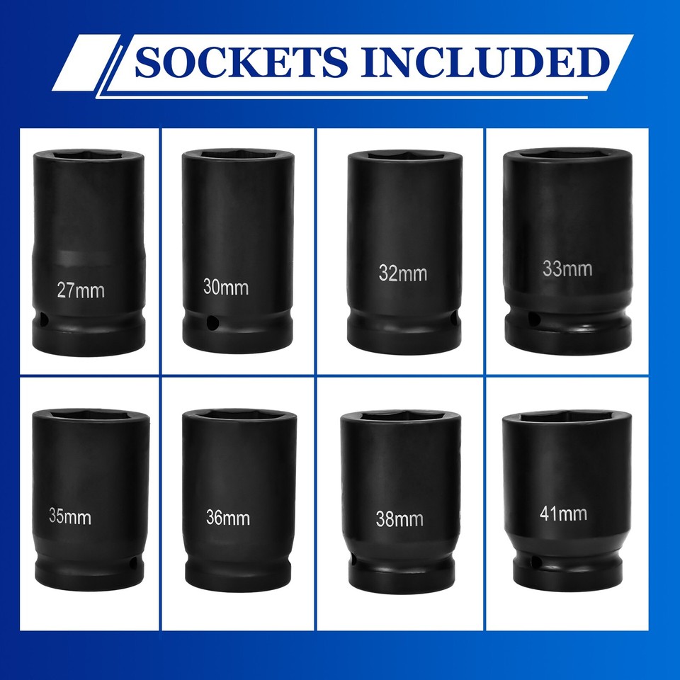 8 PC 1" ONE INCH DRIVE DR LARGE SIZE AIR BLACK IMPACT SOCKET WRENCH ...