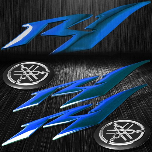 6" Blue 3D Logo Emblem+2" Chrome Fairing/Fender Badge Sticker YZF-R1 ...