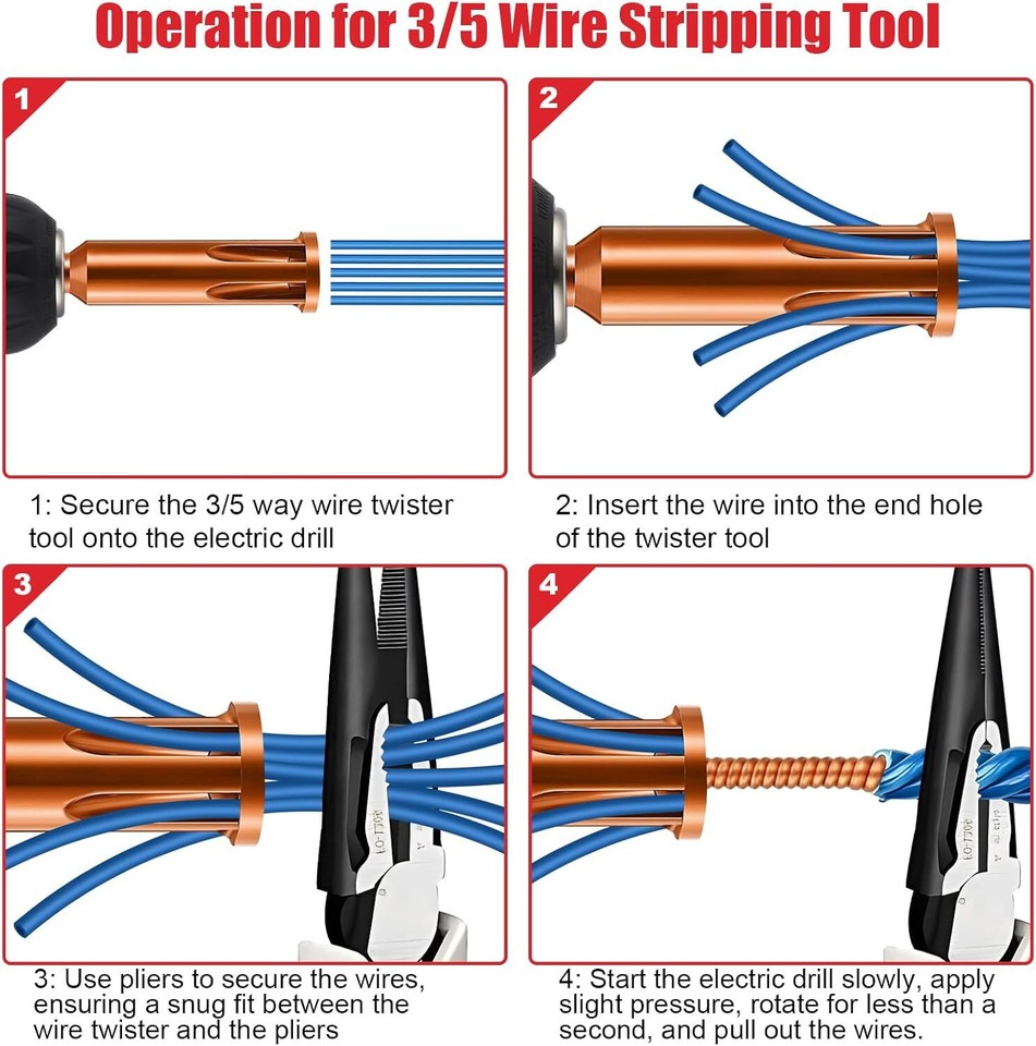 3x Wire Stripper Twister Cable Stripping Wire Cap Twisting Tool with 1/ ...