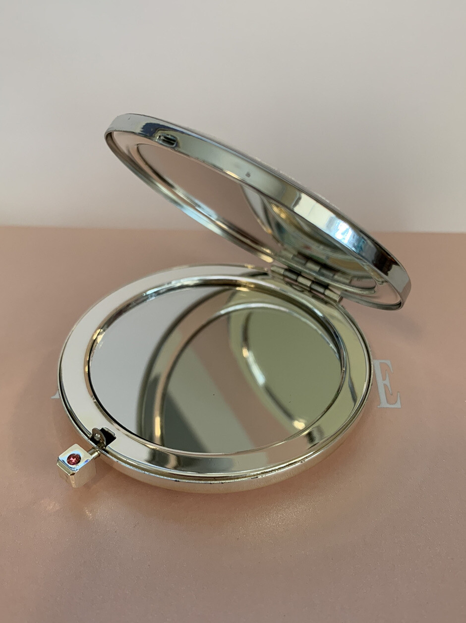 Irving Rice Silver Magnifying Compact Mirror Crystal BOUQUET OF DIAMOND ...