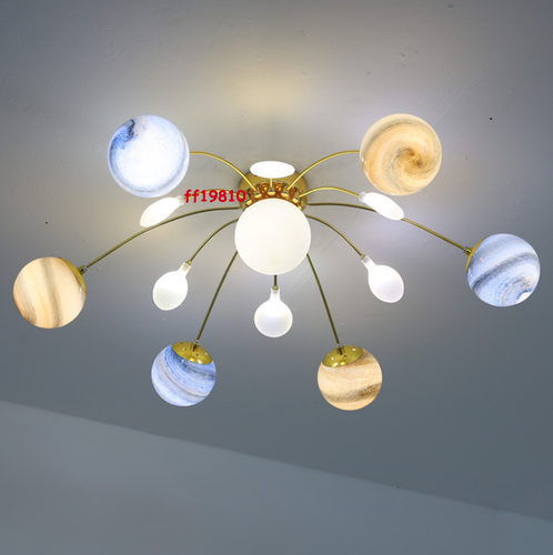 Modern Sky Galaxy Flush Mount Chandelier Gold Star Glass Globe Ceiling ...