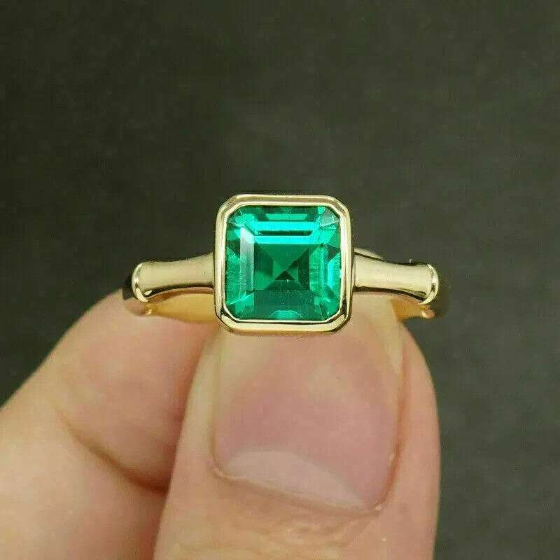 2CT Lab Created Green Emerald Diamond Women Wedding Ring 14K Yellow Gold Plated | eBay
