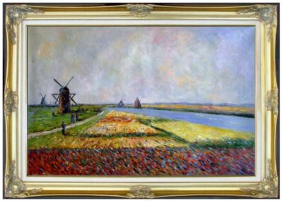 Framed Claude Monet Bulb Field Repro, Hand Painted Oil Painting 24x36in ...