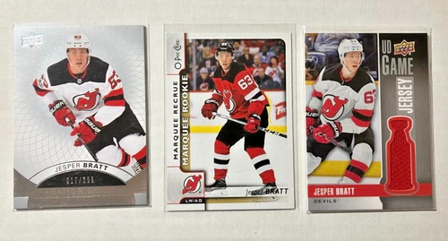 Lot of 3 Jesper Bratt cards - Premier RC (17/399) + OPC RC - New Jersey ...