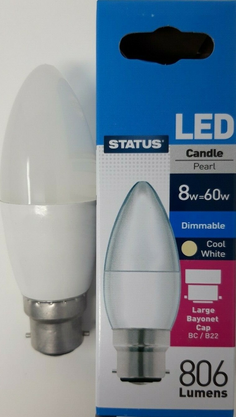 Status 8w=60w Dimmable LED Candle Light Bulbs B22 BC E14 SES Warm/Cool ...