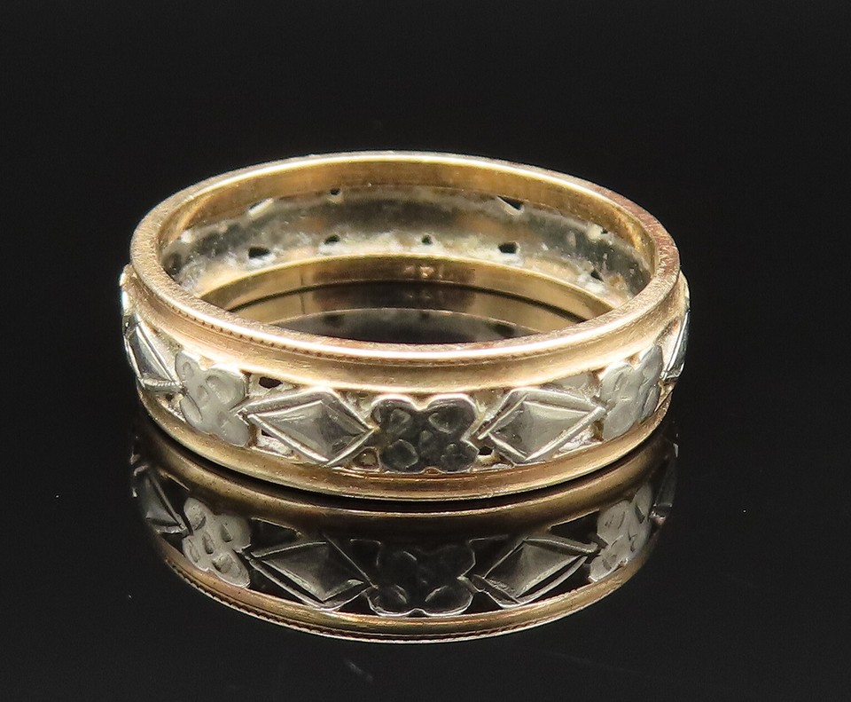 14K GOLD Vintage Antique Two Tone Geometric Pattern Ring Sz 7 GR425 | eBay