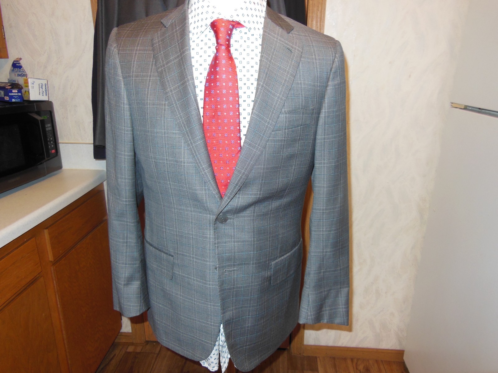 LN Isaia Napoli Red Label 2 BTN Gray PLaid Super 160's Wool Suit 40R ...