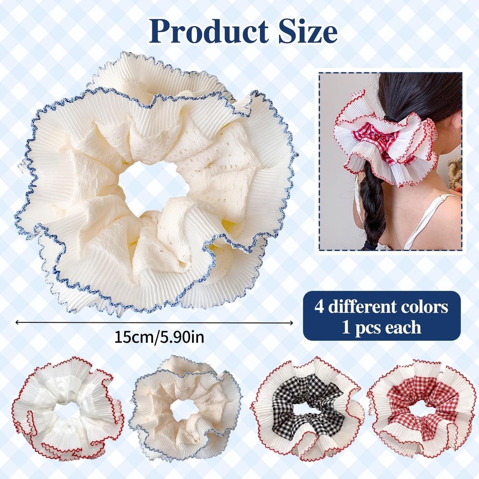 4 PCS Oversized Scrunchie Set – Large Lace Double-Layer Fluffy ...