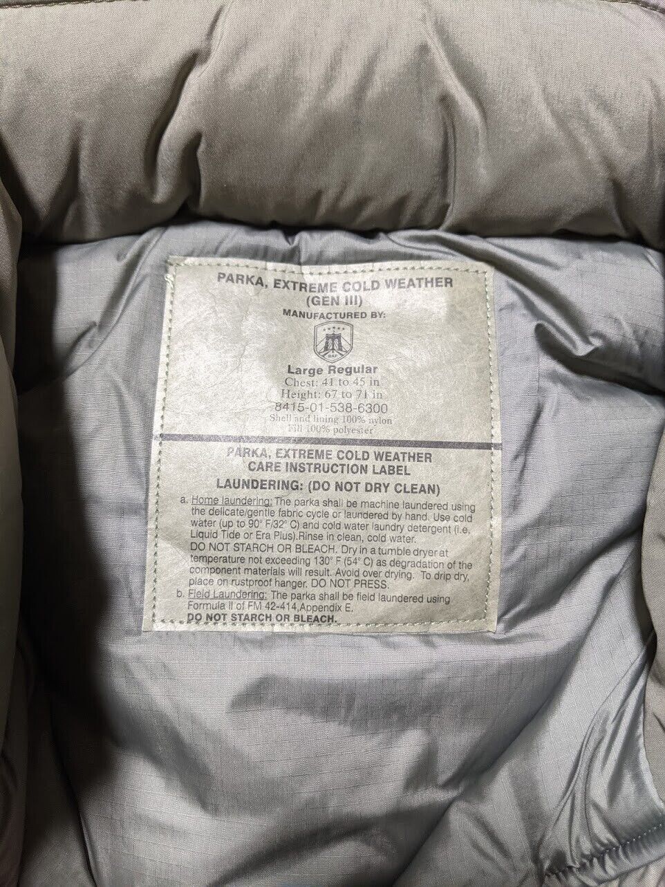 US Army Gen 3 lll PCU Level 7 Primaloft Extreme Cold Weather ECW Parka ...