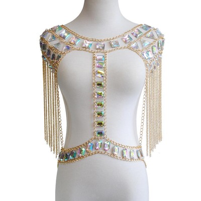 Women Rhinestone Crystal Pendant Harness Body Chain Necklace | eBay
