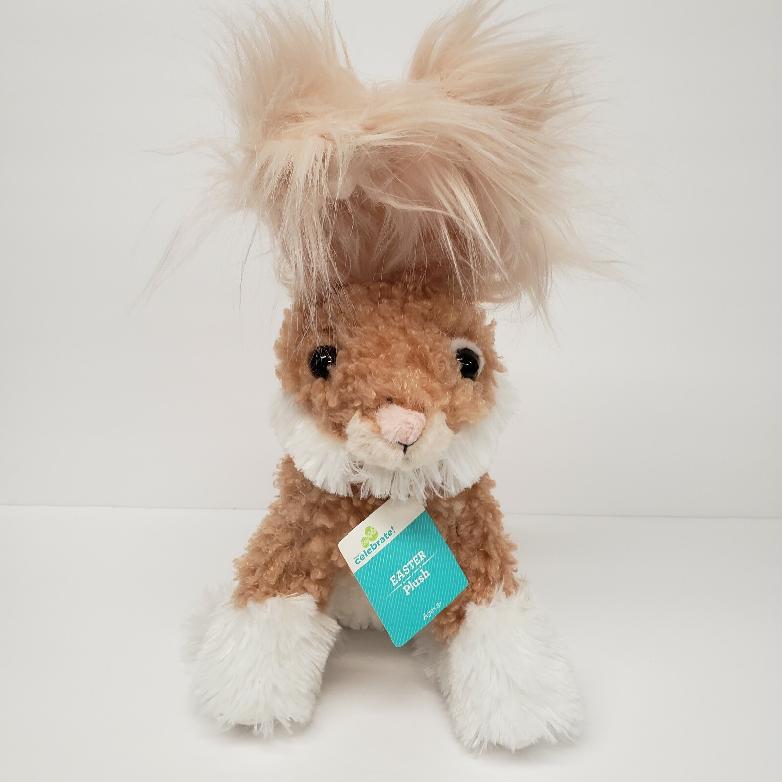 Dan Dee Long Haired Rabbit Angora Plush 14” Light Brown and White 3 ...