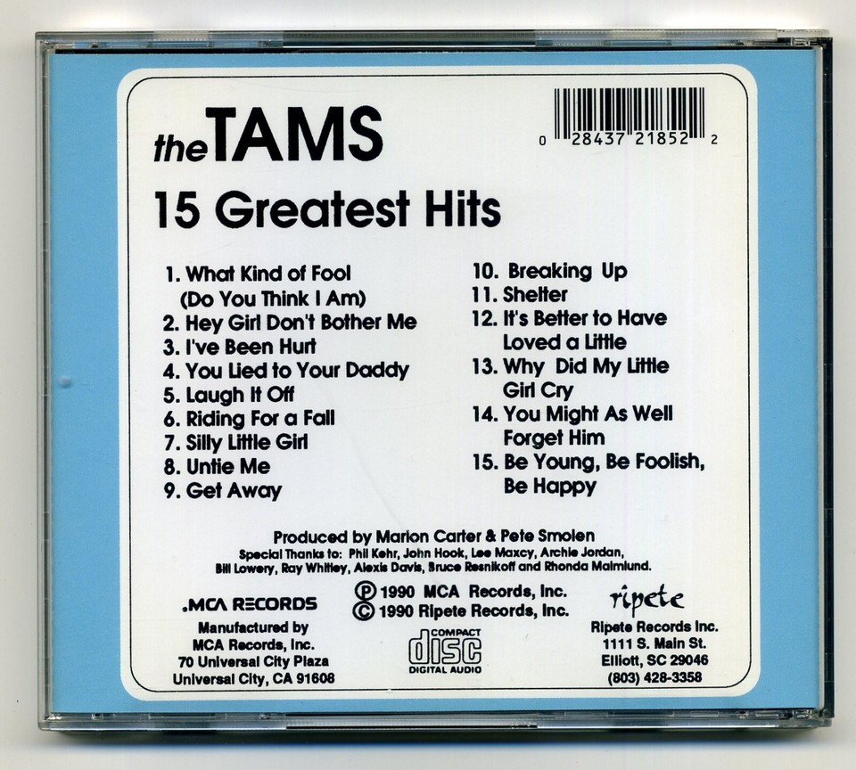 The Tams: 15 Greatest Hits (CD, Jul-1996, Ripete Records) 28437218522| eBay