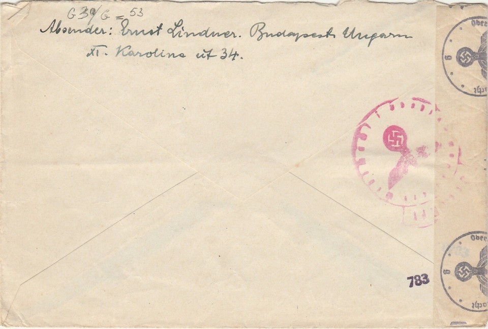 Hungary 1942 WW2 censored airmail cover to NAZI !! SCHLOSS FUHRERSCHULE ...