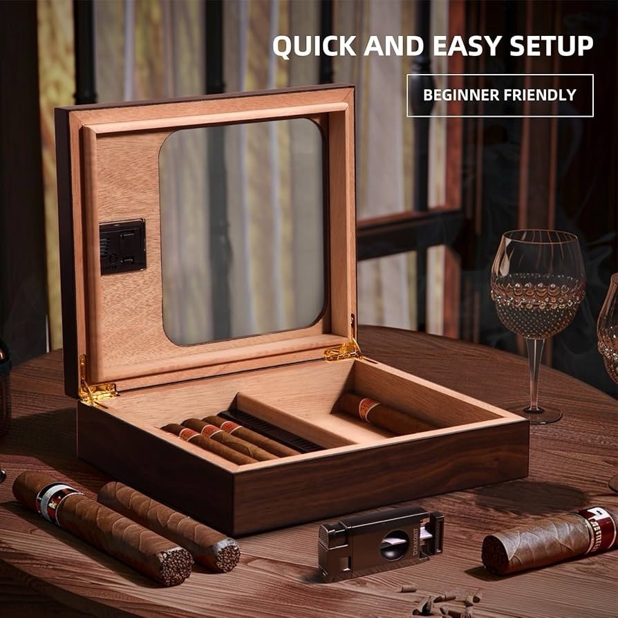Cigar Humidor, Modern Glass Top Cedar Humidor Cigar Box with Digital ...