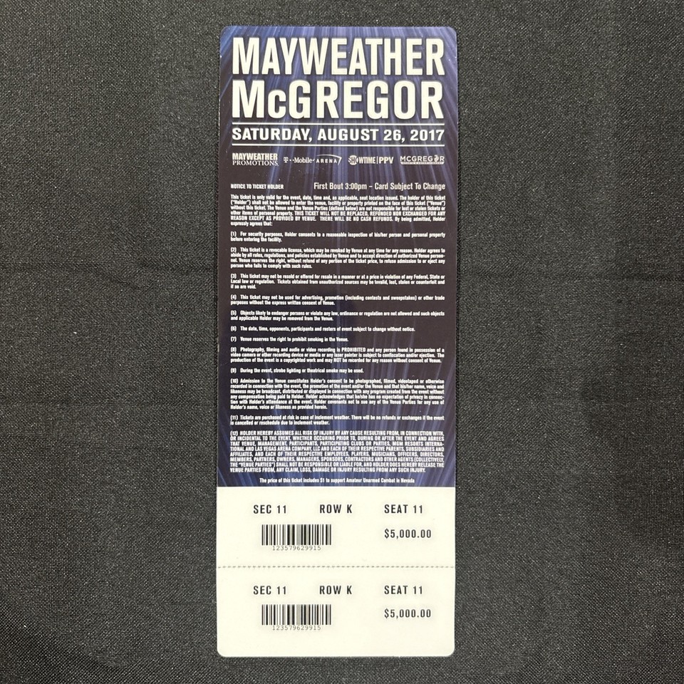 MAYWEATHER VS McGREGOR~ $5,000 ~Full Ticket Stub~MMA Boxing UFC | eBay
