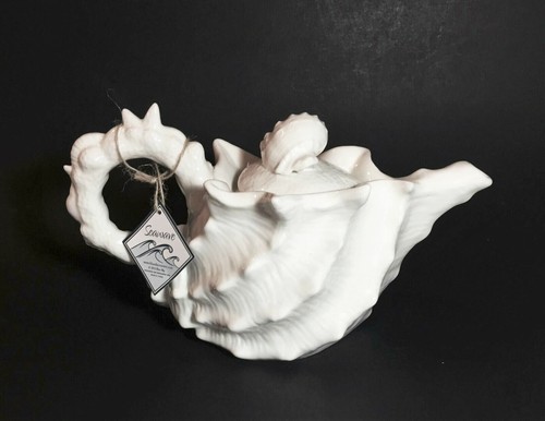 NEW SEAWAVE WHITE 3D CONCH,SEA SHELL,PORCELAIN,TEA,COFFEE POT,TEAPOT-3. ...