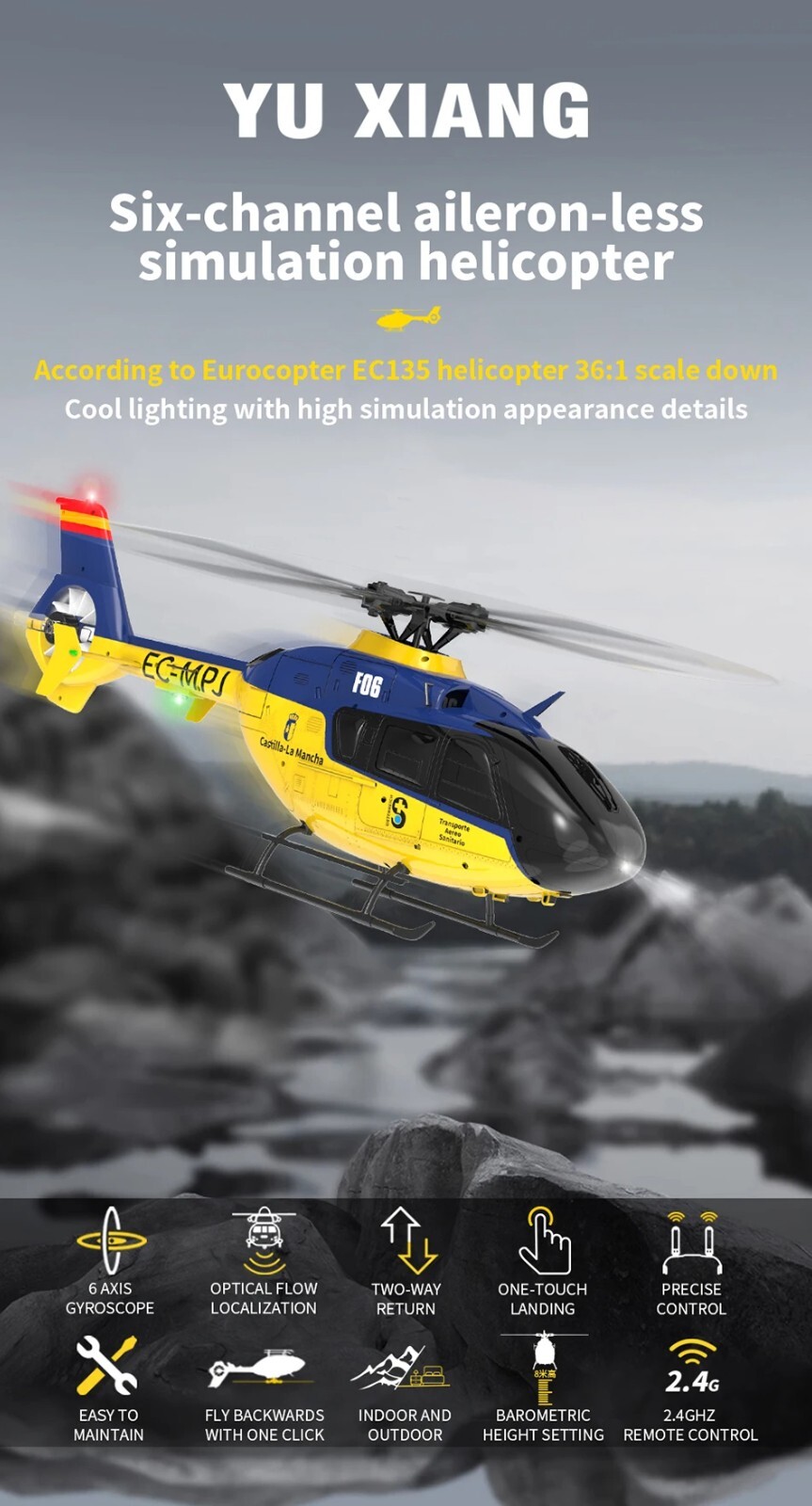 EC135 RC RTF Helicopter F06 6CH Professional Gyro Stabilized Heli Toy ...