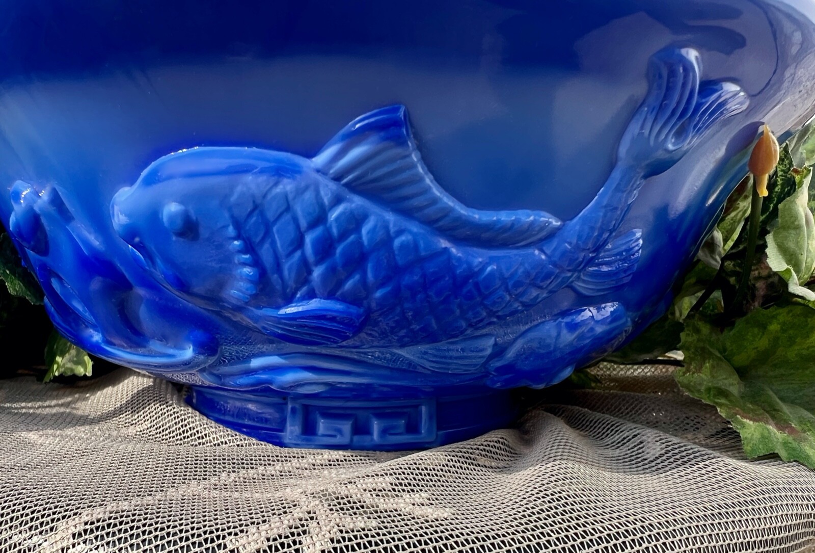 RARE Fenton**MARBLED PERIWINKLE BLUE ATLANTIS KOI FISH BOWL**1990's ...