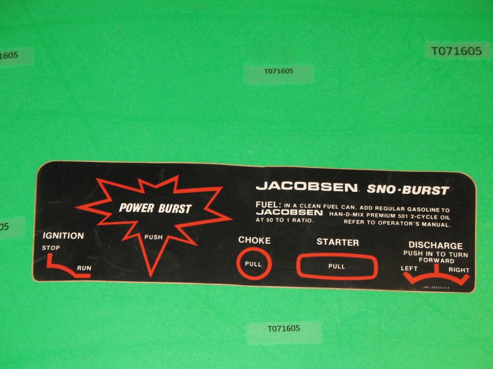 OEM Genuine HOMELITE Jacobsen JA-39245-4 decal panel Snow Burst snow ...