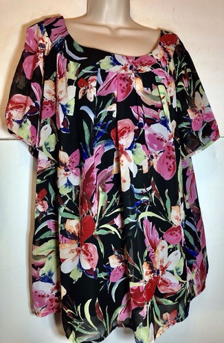 SARA MICHELLE WOMENS SIZE XL TOP MULTI FLORAL TROPICAL PRINT TOP LINED ...
