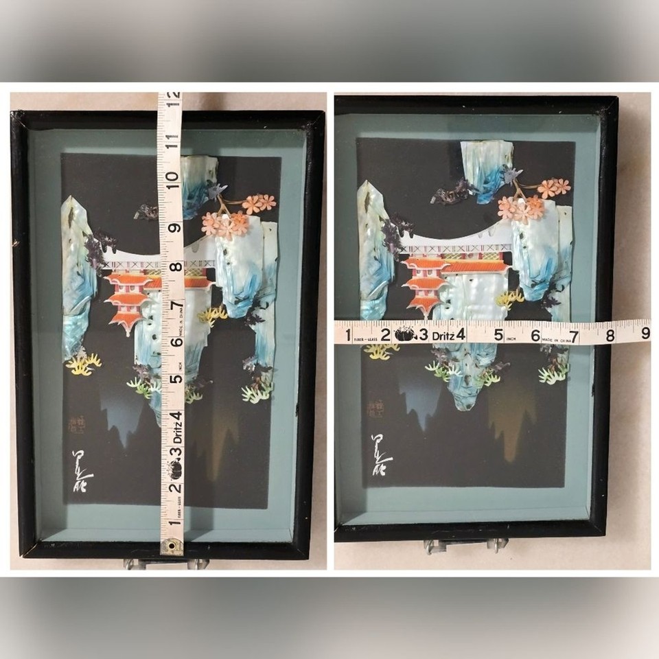 Vintage Chinese Shell Art Shadow Box Mother of Pearl Set | eBay