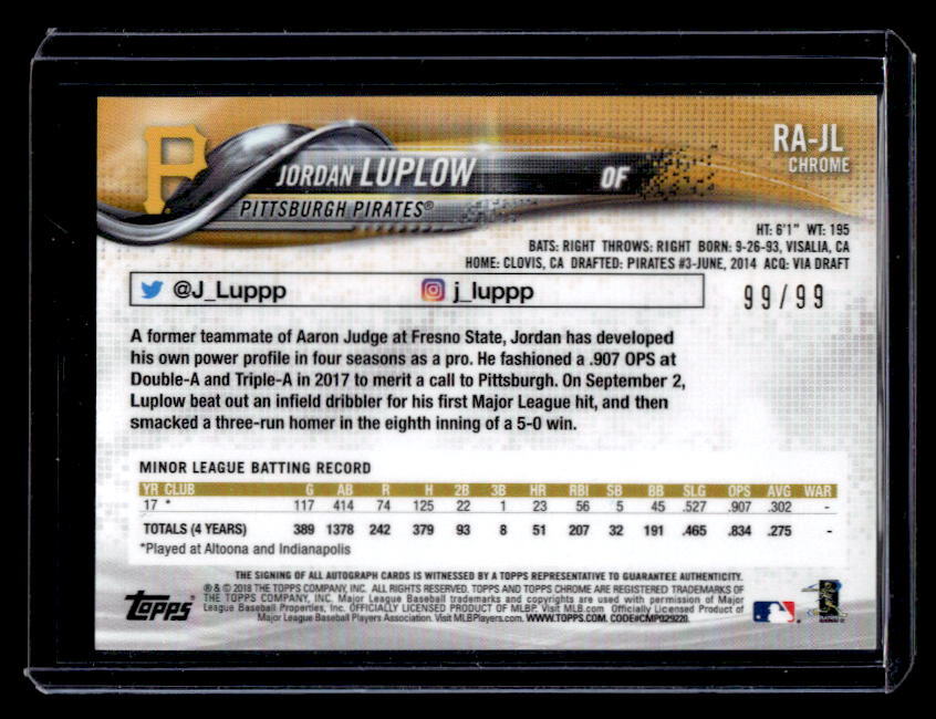 2018 Topps Chrome - Rookie Autographs Jordan Luplow #RA-JL Green ...