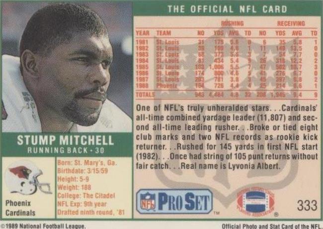 1989 Pro Set Stump Mitchell #333 for sale | eBay