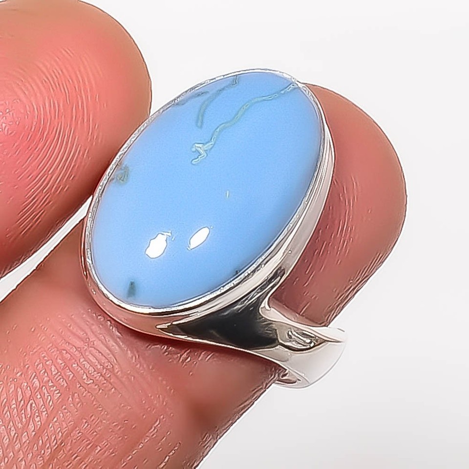 Blue Opal - Owyhee Gemstone 925 Sterling Silver Solitaire Handmade Ring ...