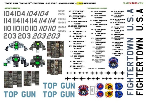 1:32 Decals for "Top Movie" F-14A Tomcat Conversion (F-14 VF-1 VF-213 ...