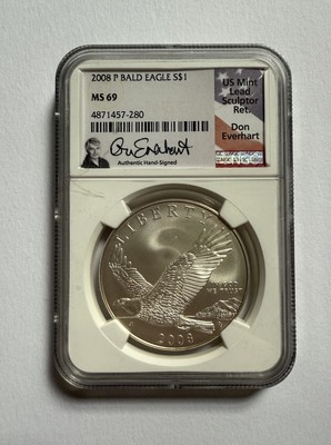 2008 P Bald Eagle Silver Dollar NGC MS 69 Lead Sculptor Don Everhard ...