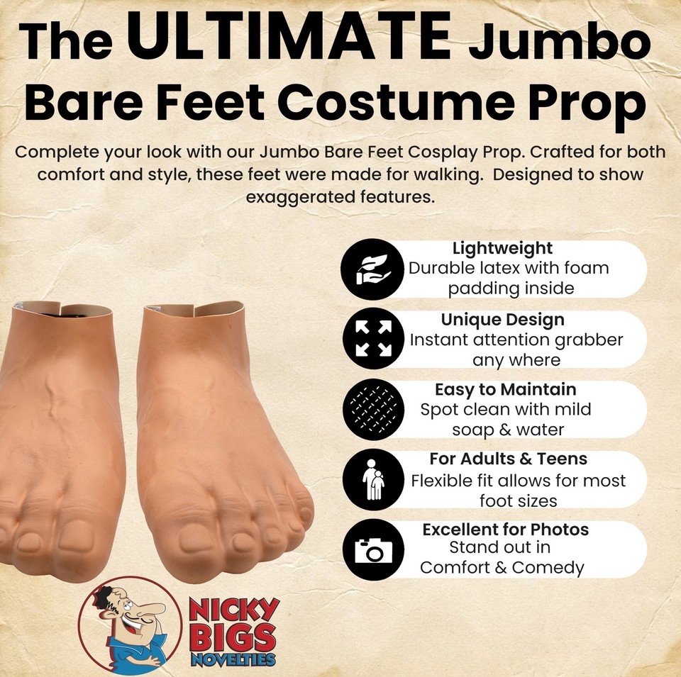 Adult Jumbo Barefoot Funny Slippers Caveman Shoes Realistic Costume ...