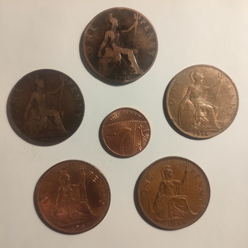 old british penny coins 1900, 1907, 1916, 1948, 1967 & 2010. 5 ...
